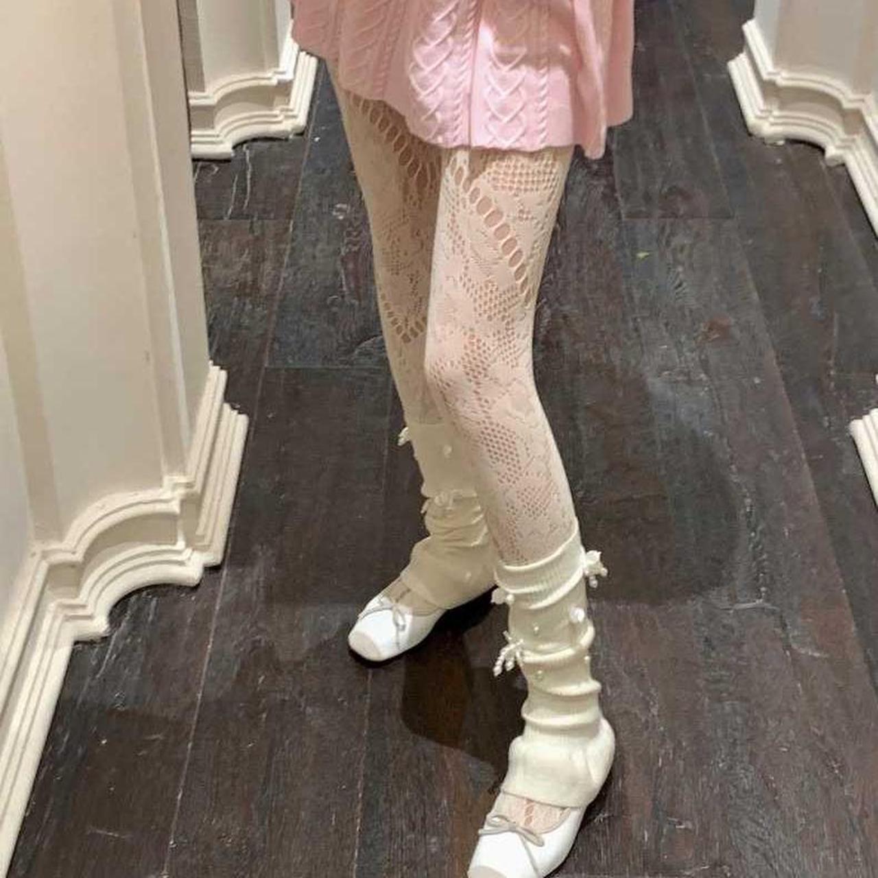 Poppy Puff💖 Lolita White Lace Sheer Mesh Tights ⭐️... - Depop