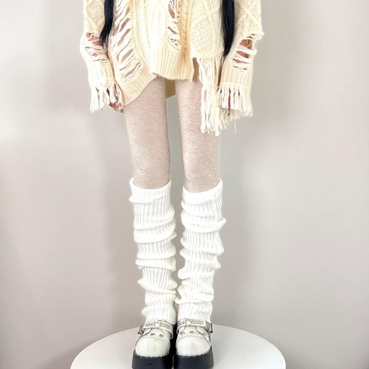 Poppy Puff💖 Ballet-core White Retro Knit Slouchy Leg... | Depop