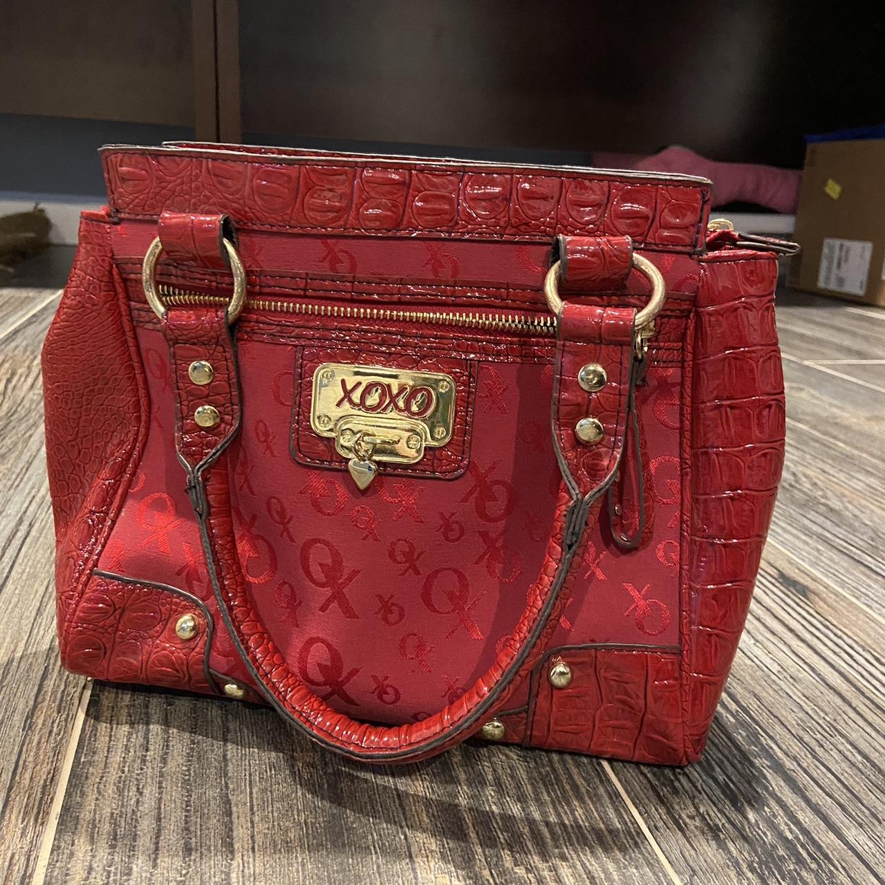 SHINY RED TOTE BAG WITH A PATTERN barely used - Depop