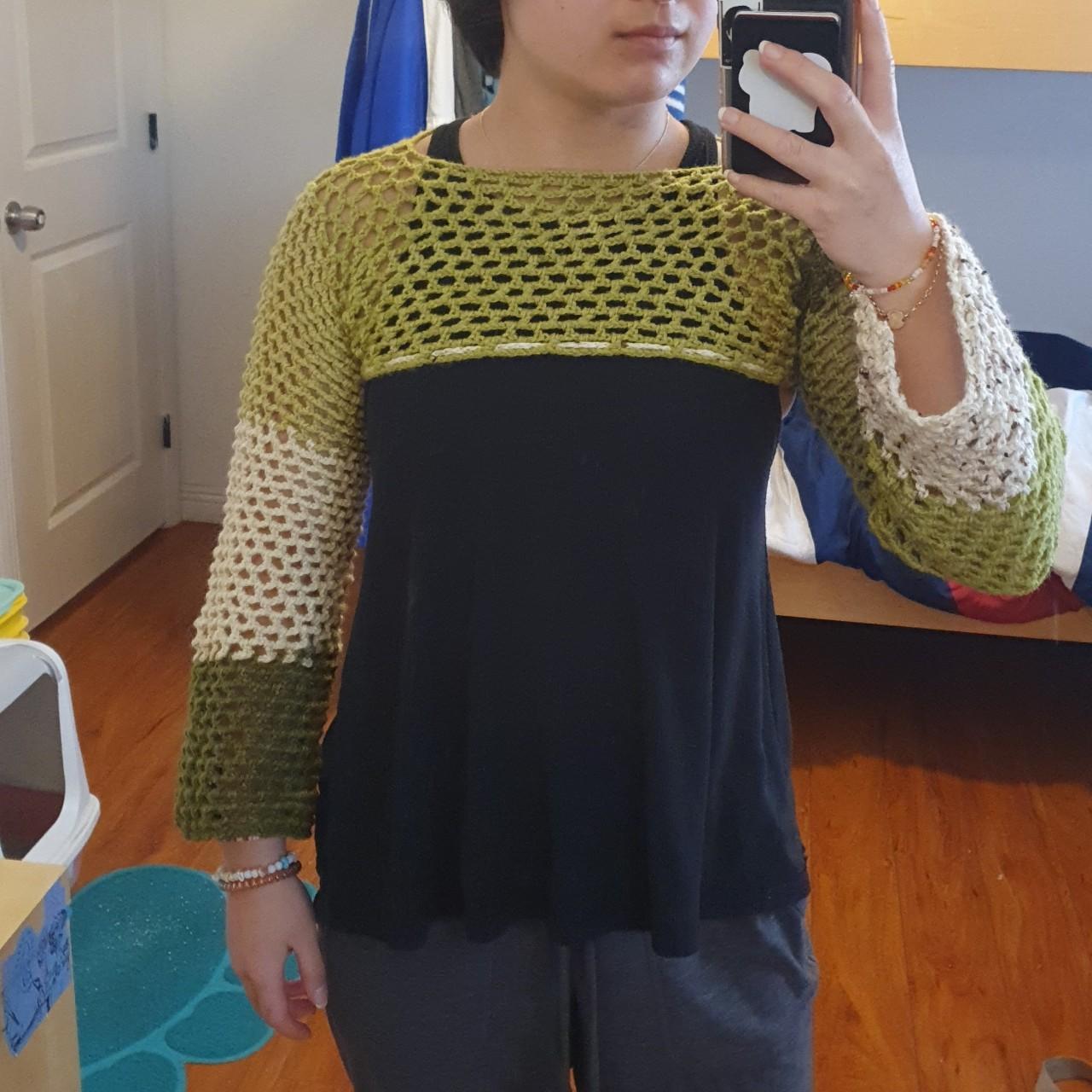 handmade by me! crochet shrug top mainly green but... - Depop