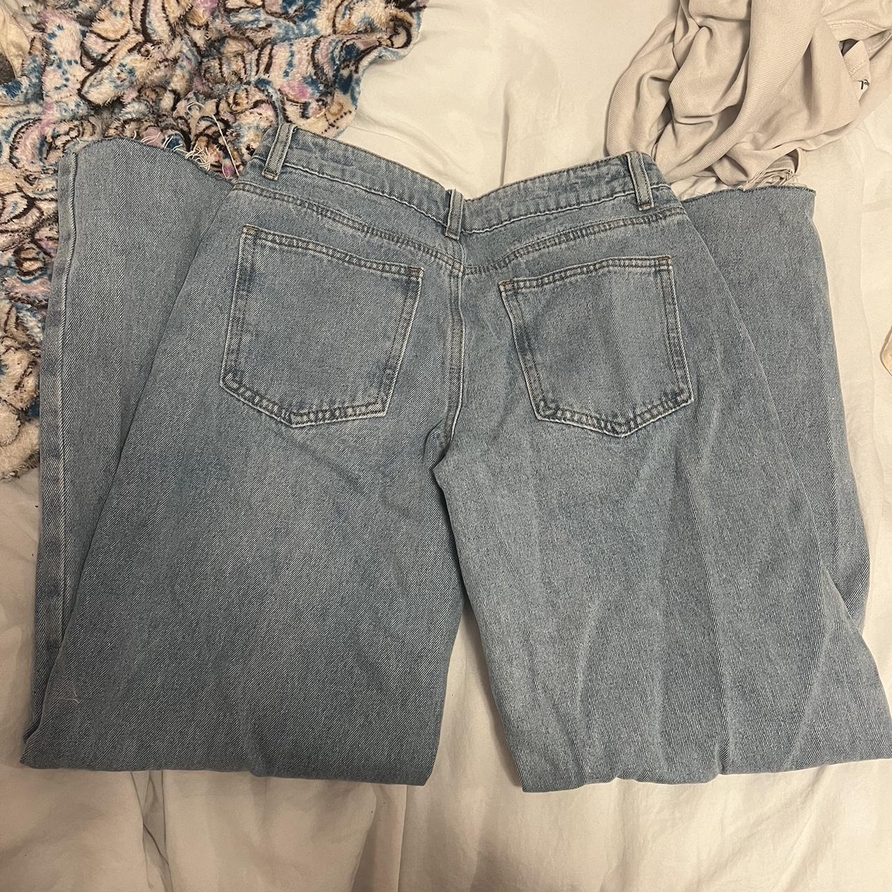 edikted low rise baggy jeans, light denim, raw hem - Depop