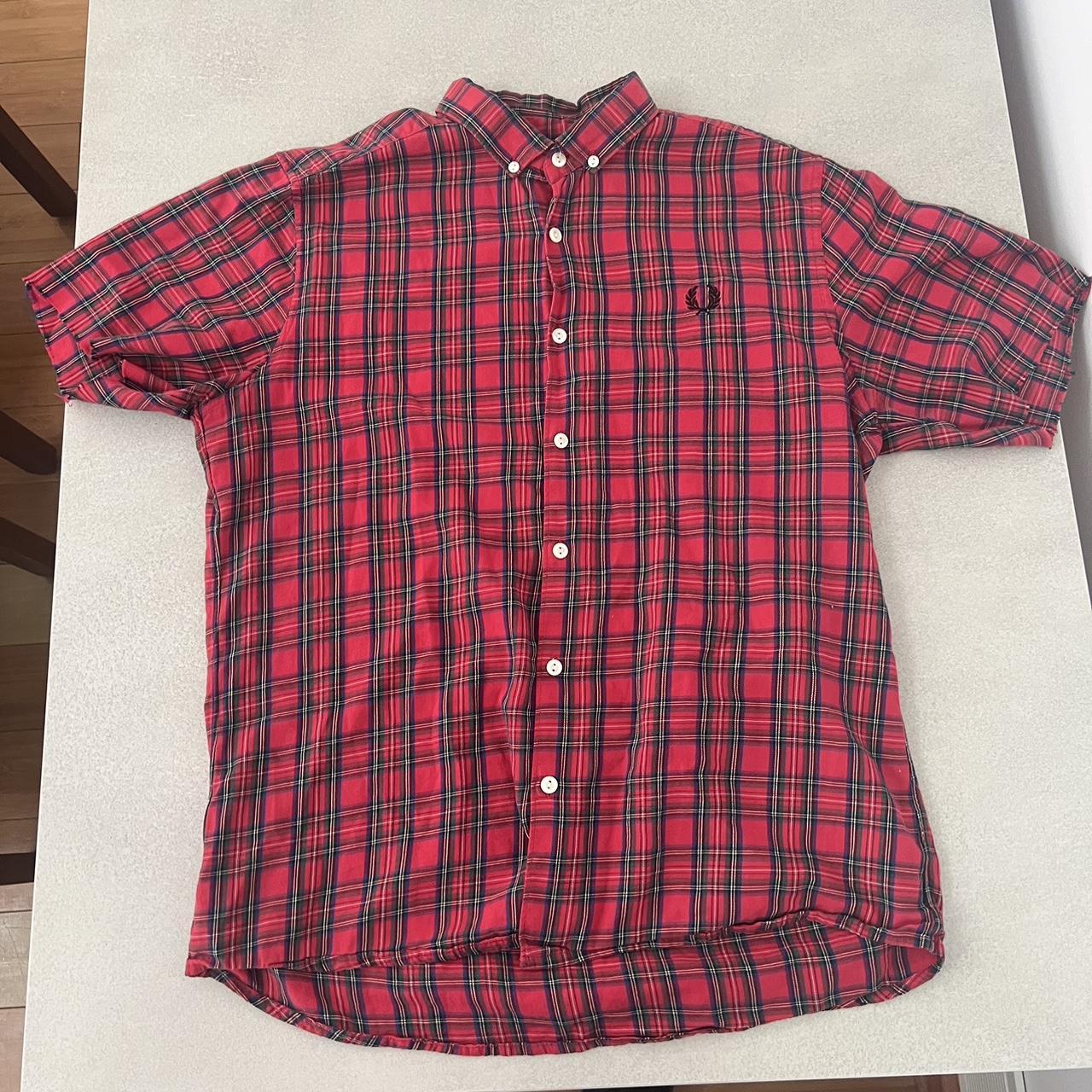 Red Fred Perry button up Fits like a medium - Depop