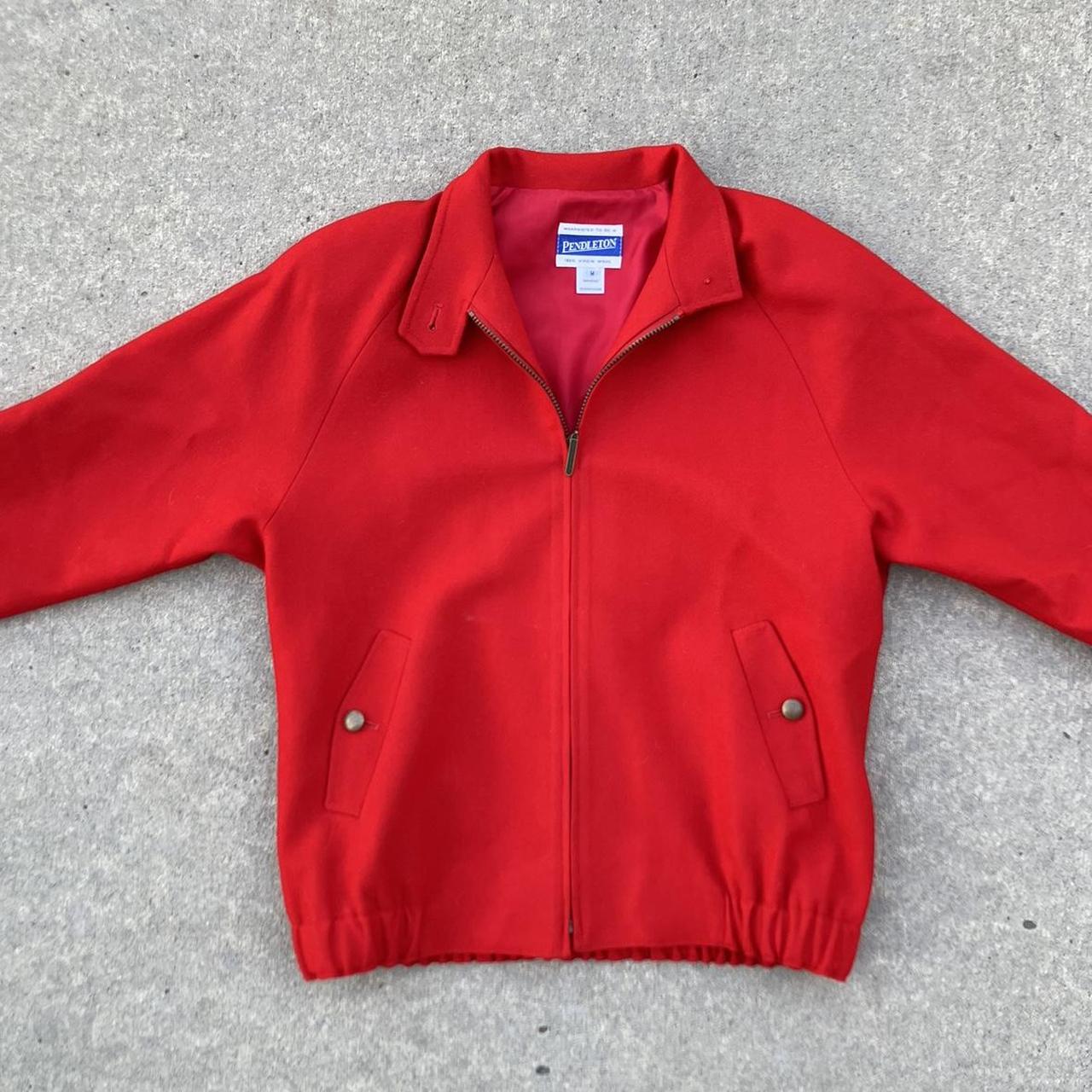 Vintage 80s Red Wool Pendleton Bomber... - Depop