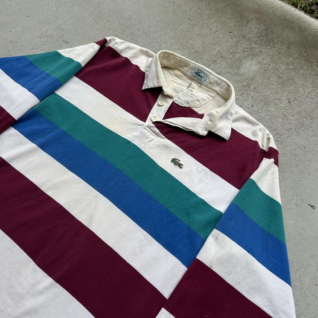Vintage 80s Izod Lacoste Striped Rugby Good... - Depop