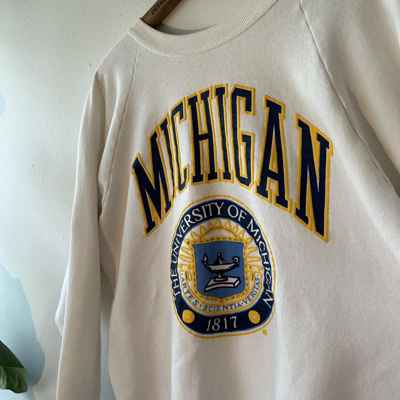 Vintage 80s University of Michigan Crest Crewneck... | Depop