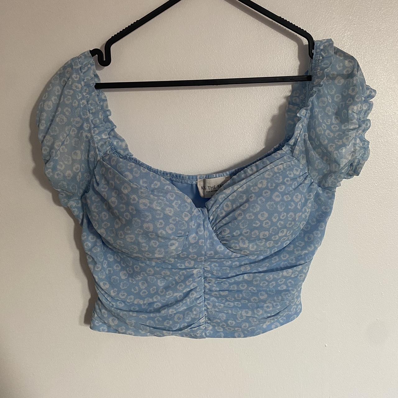 Mesh light blue crop top. Zip down side. - Depop