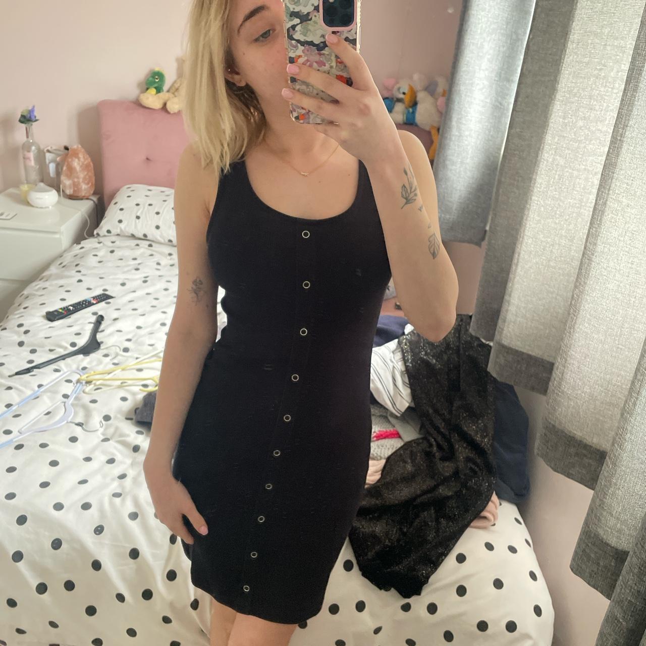 Black dress with detailed poppers down it - Depop