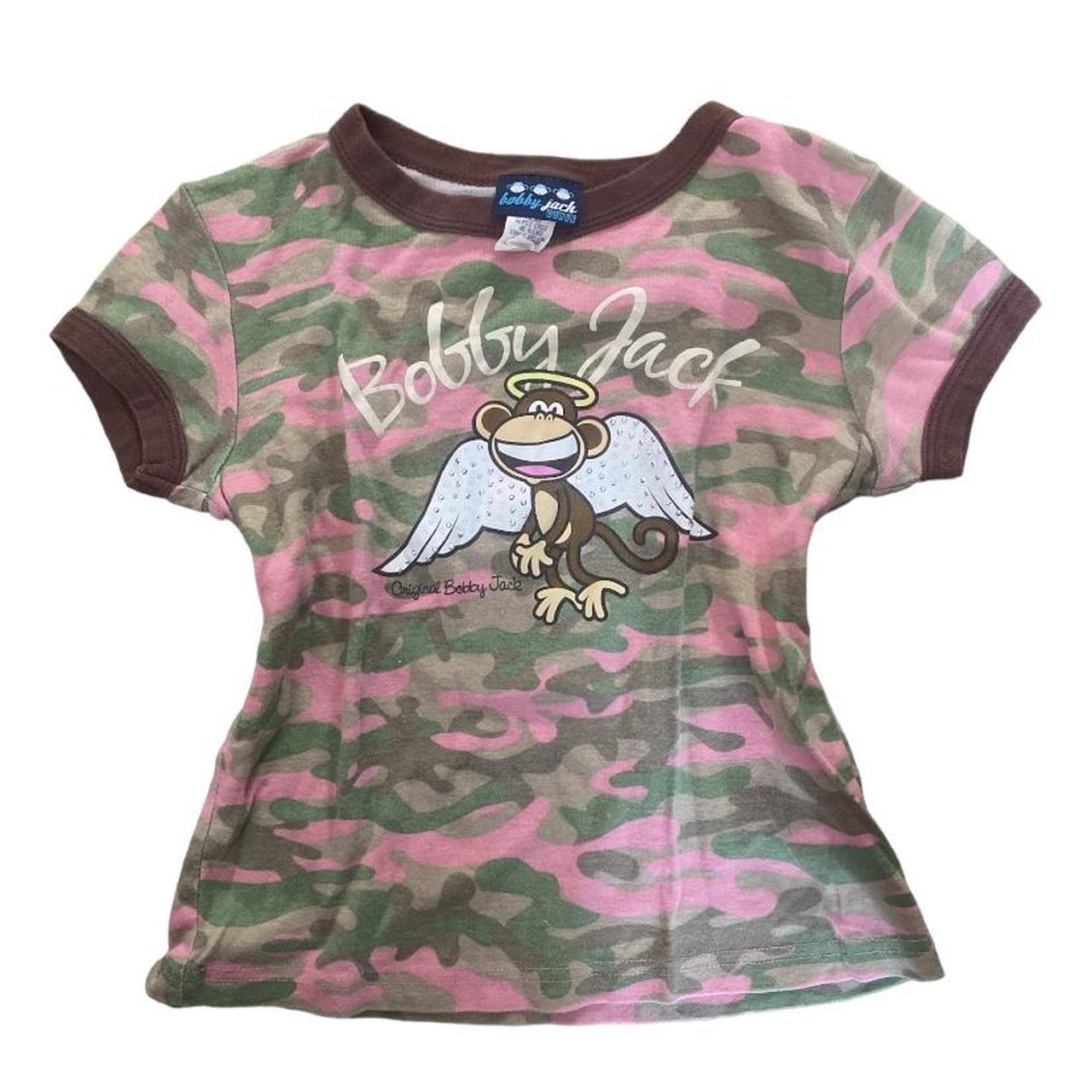 early 2000s vintage bobby jack camo angel baby tee... - Depop