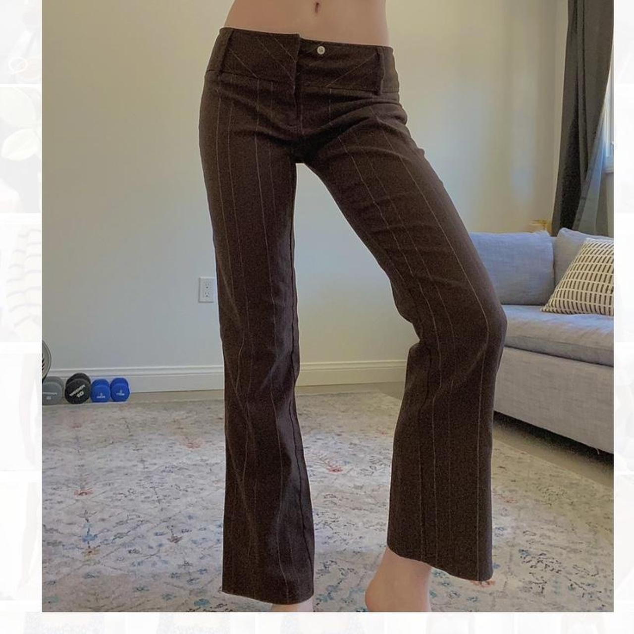 Low rise brown pinstripe flare trousers - the... - Depop
