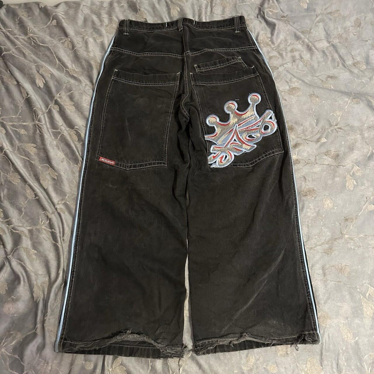 JNCO Jeans Big Crown Side Stripe Black Wide Leg 90's... - Depop