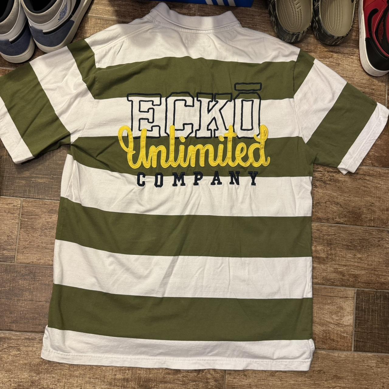 ECKO unlimited Green and white striped polo Size:... - Depop