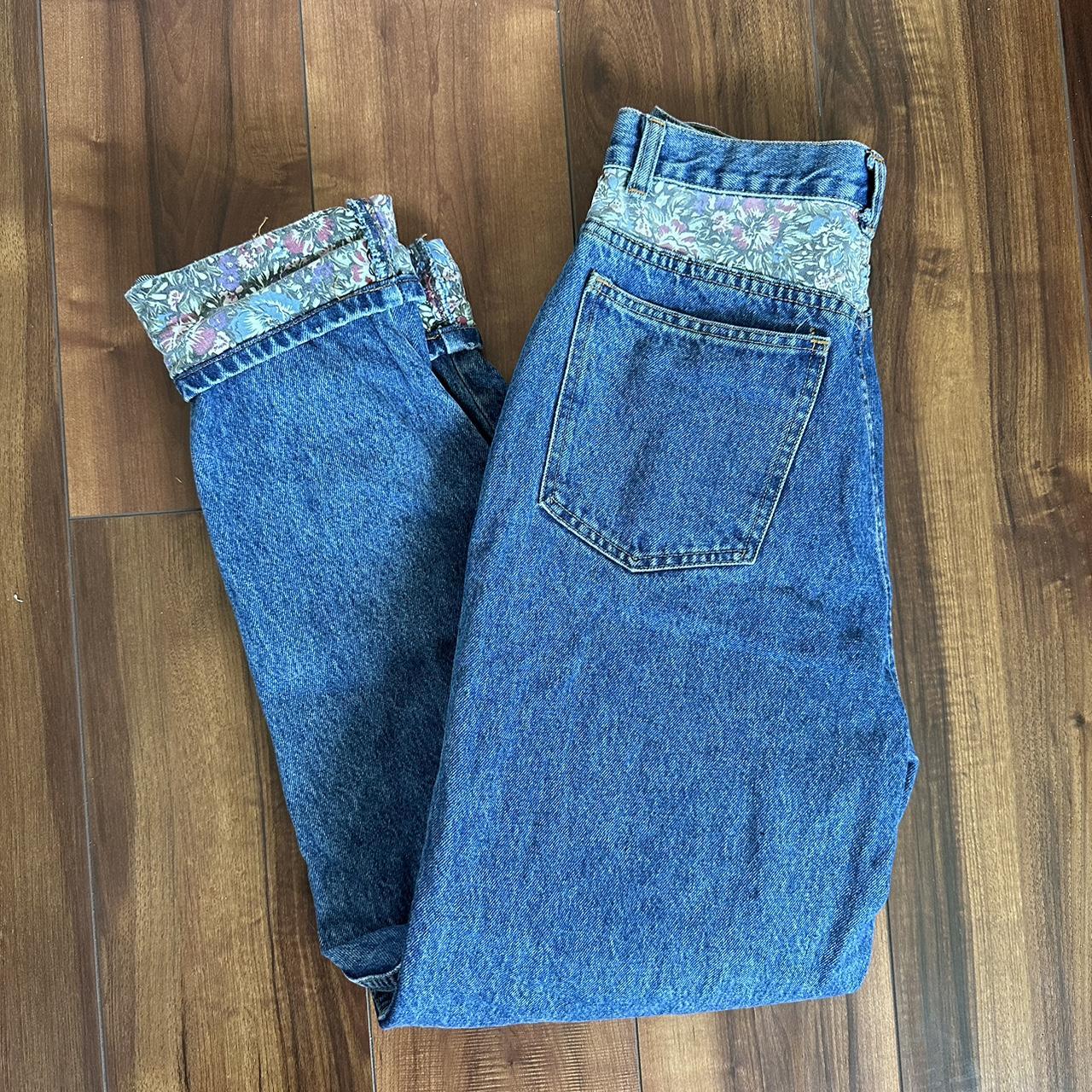 Manisha Vintage Floral Accent Denim Blue Jeans... - Depop