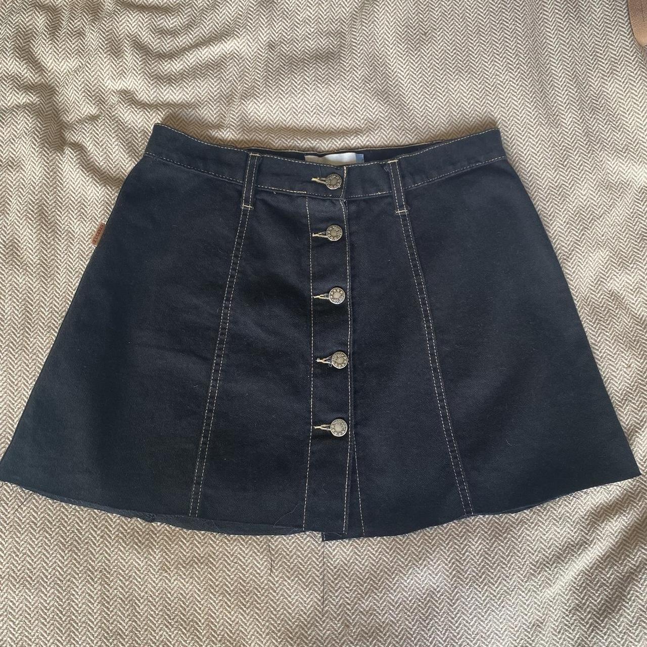 Black denim skirt 💛Front button skirt 💛Raw cut... - Depop