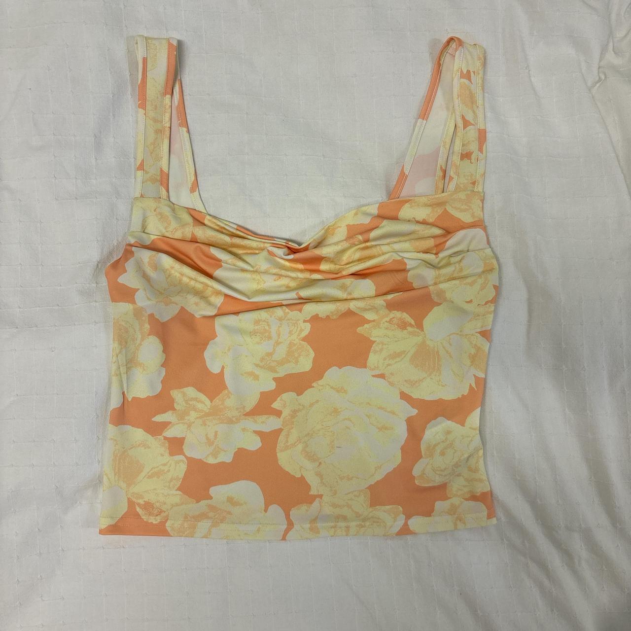 orange floral top barley worn size S - Depop