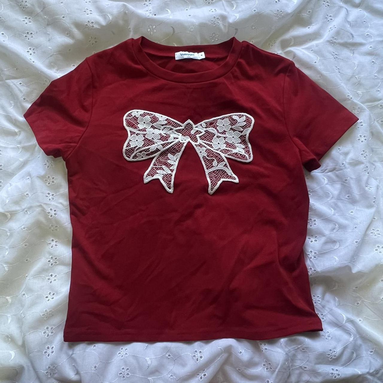 cute red bow top brand new, impulsive purchase size... - Depop