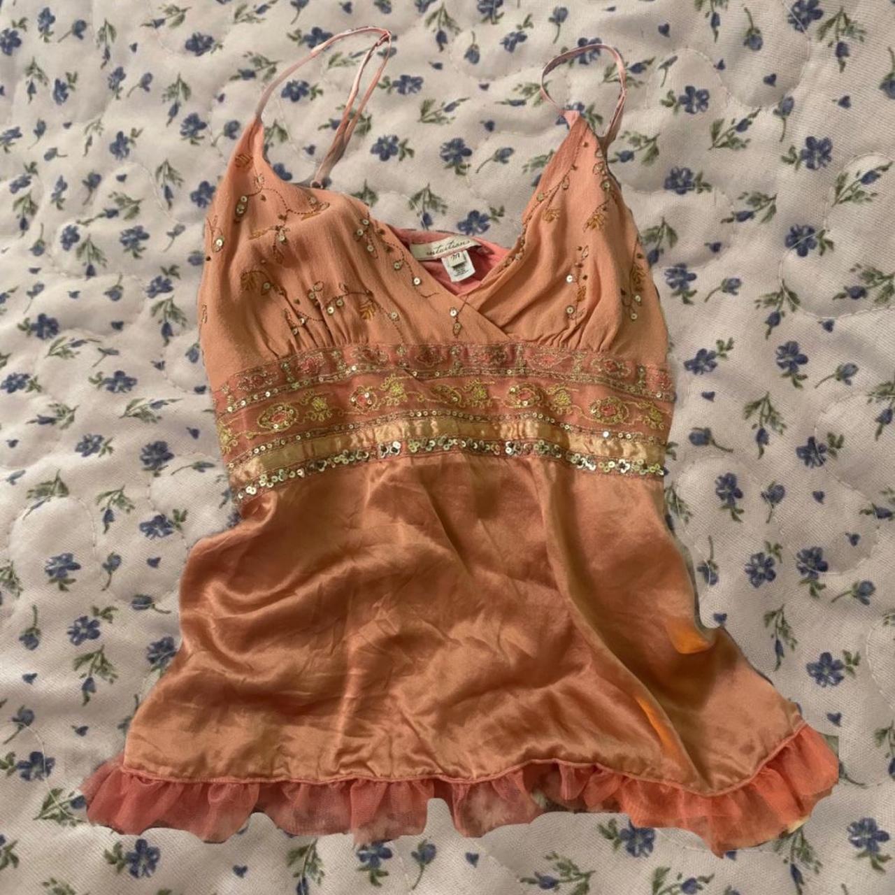 Y2k lace cami/tank top. Beads and lacing all around... - Depop