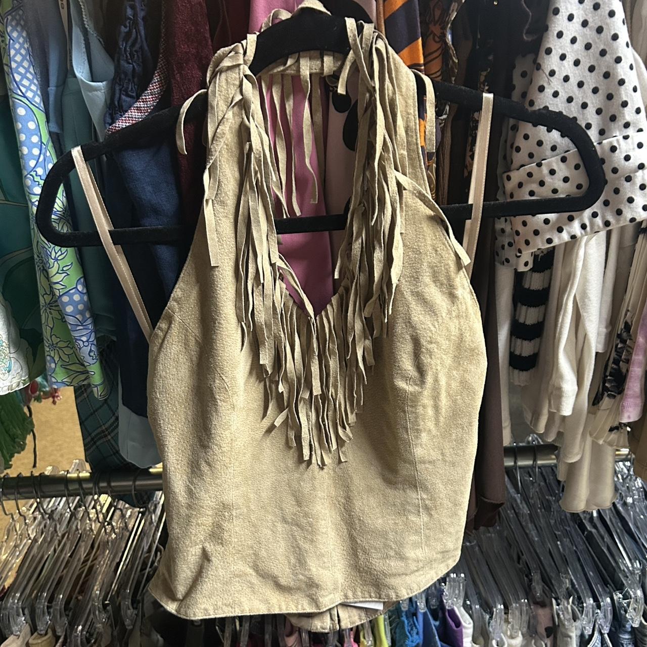 Vintage 90’s cyoyote ugly style suede fringe top... | Depop