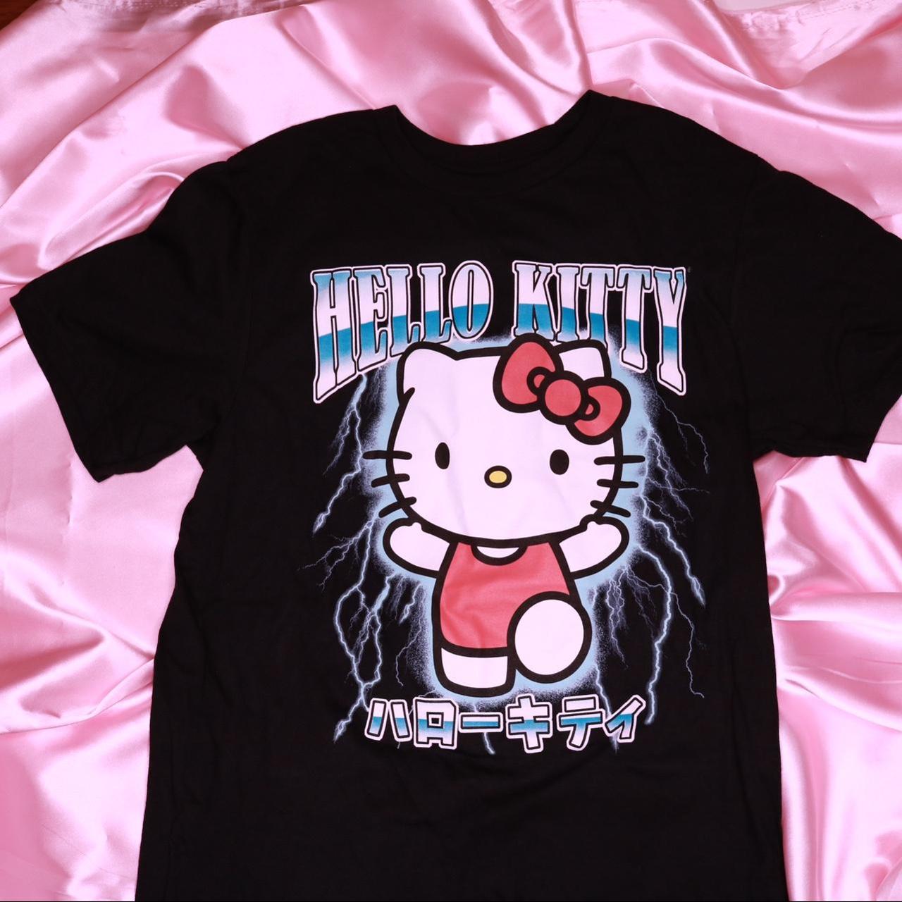 Hello Kitty Women's Black and Blue T-shirt | Depop