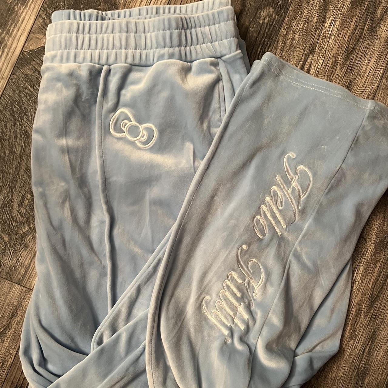 Brand New Hello Kitty baby blue velour pants plus... - Depop