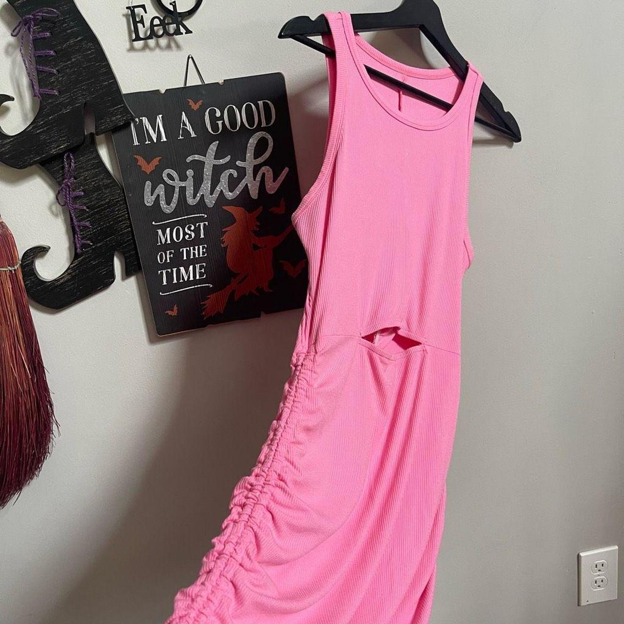 Pink ribbed dress with cutout nwot size... - Depop