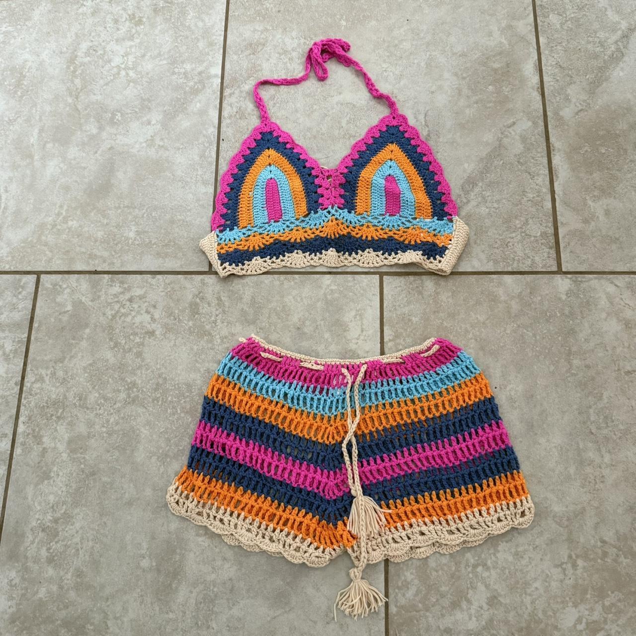 Crochet multi-colored short set size S NWOT C42 ... | Depop
