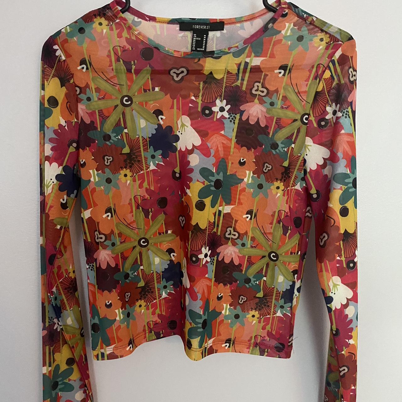 funky floral mesh long sleeve top - wore to lizzy... - Depop