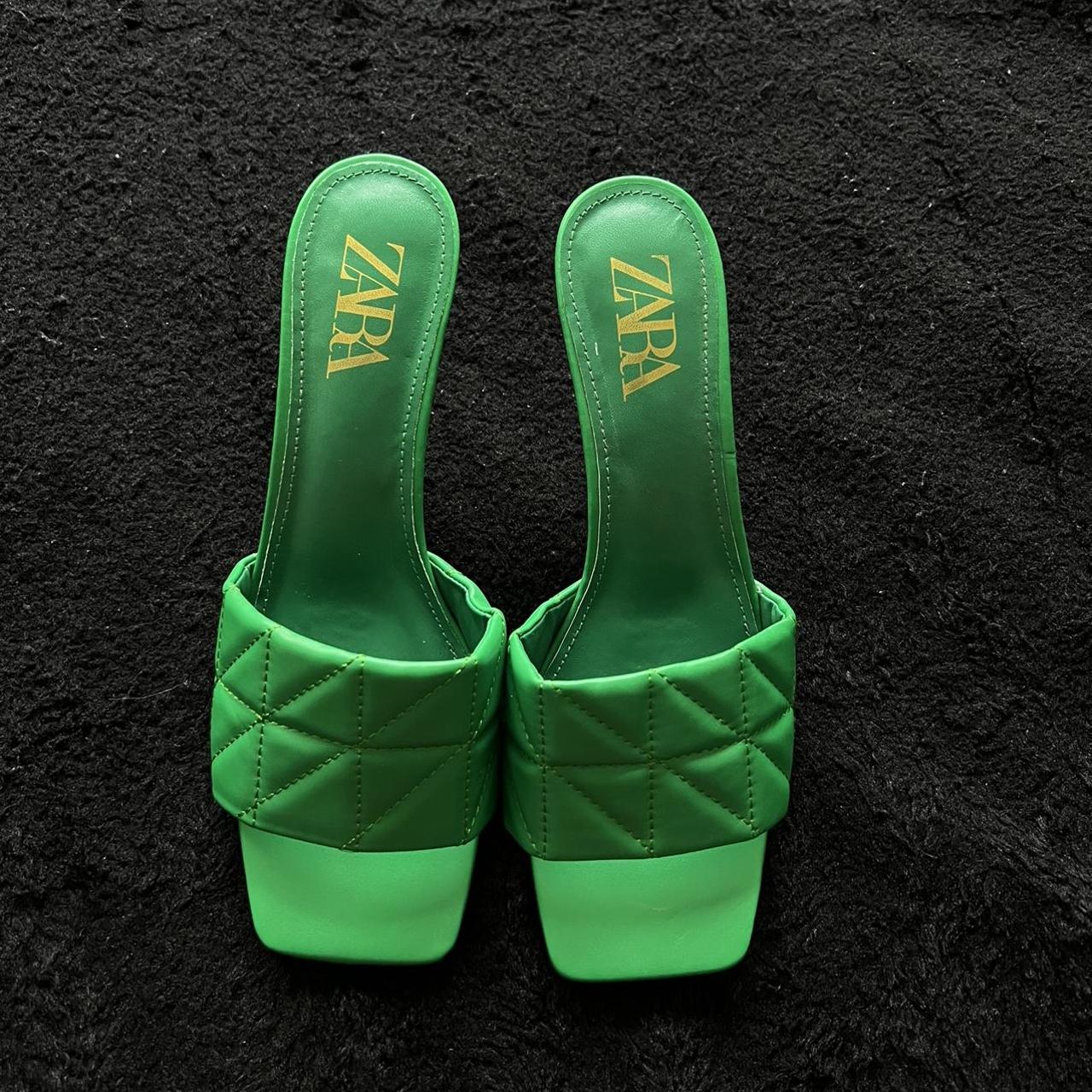 Green Zara Heels. Worn once. Size US 9 or EU 41... - Depop