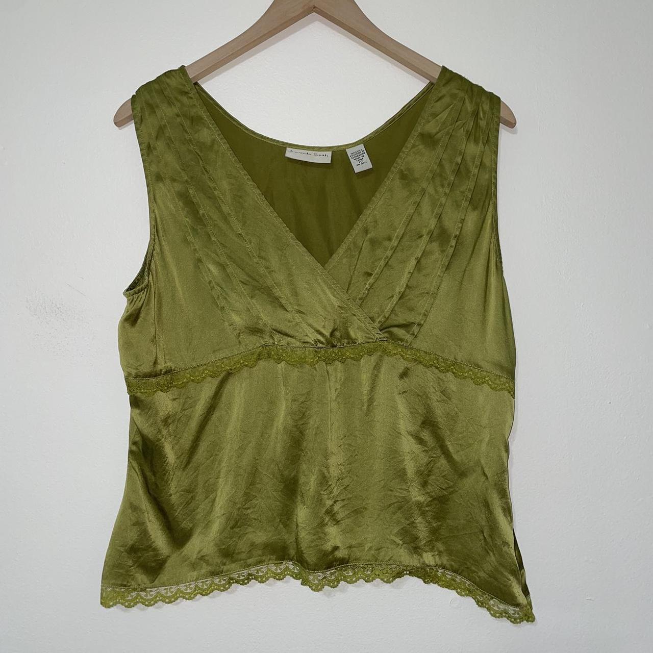 Reclaimed Vintage Women's Green and Khaki Blouse | Depop