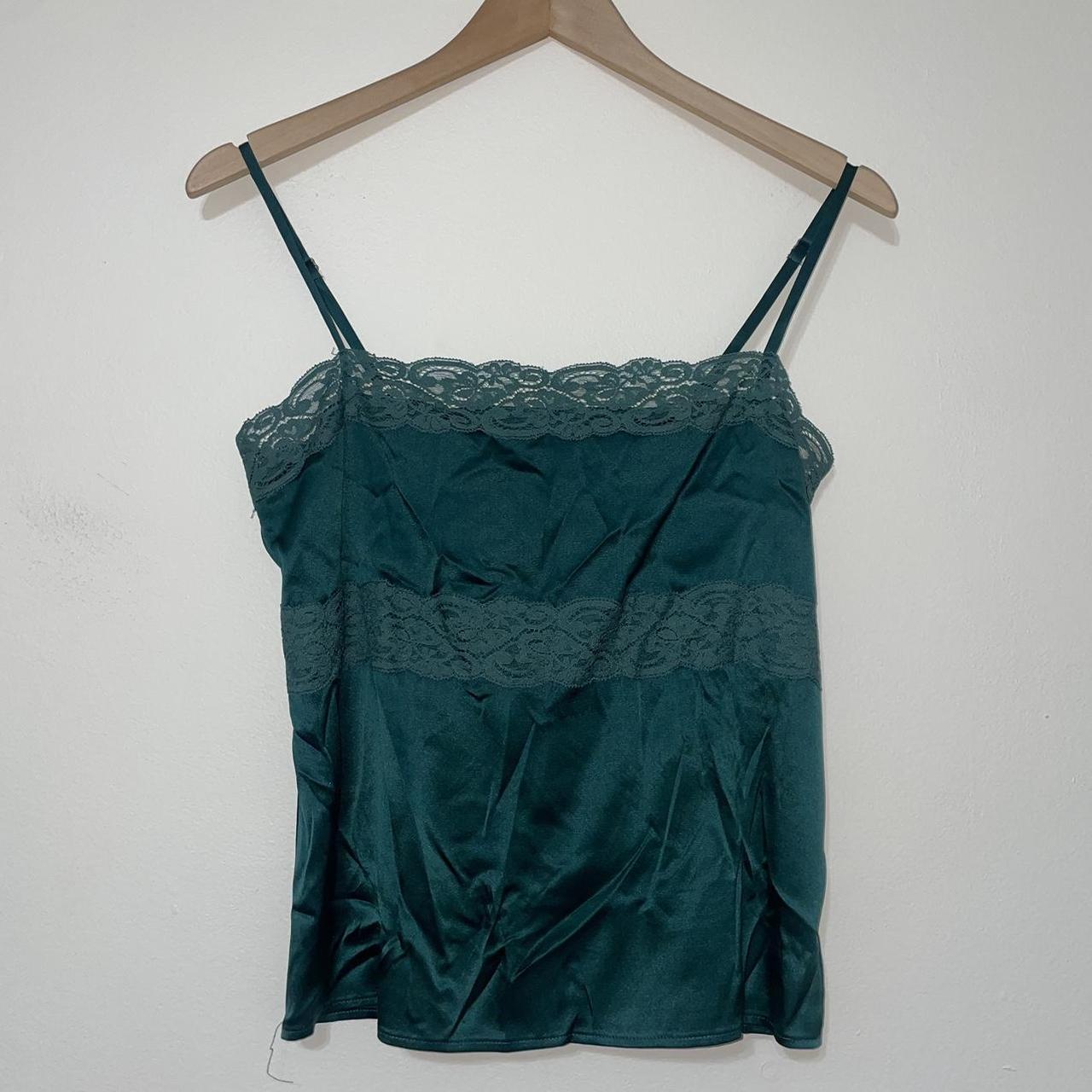 Theory Dark Green Silk and Lace Cami In great... - Depop