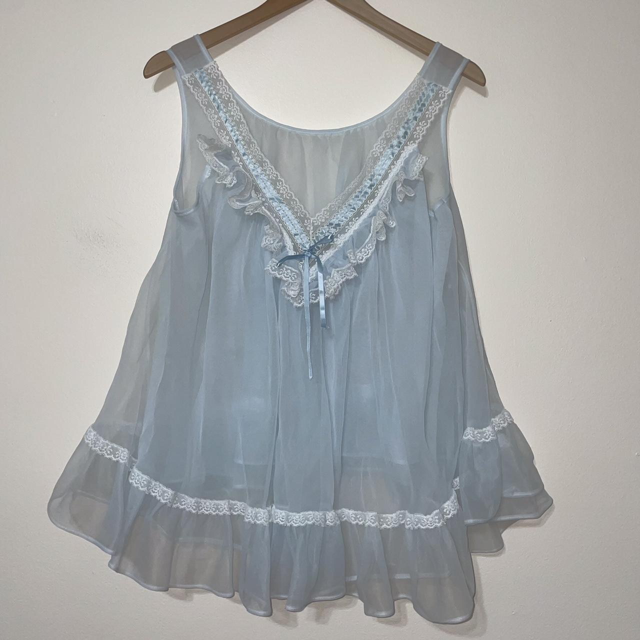 Vintage Chiffon Ruffle Babydoll Nighty In good... - Depop