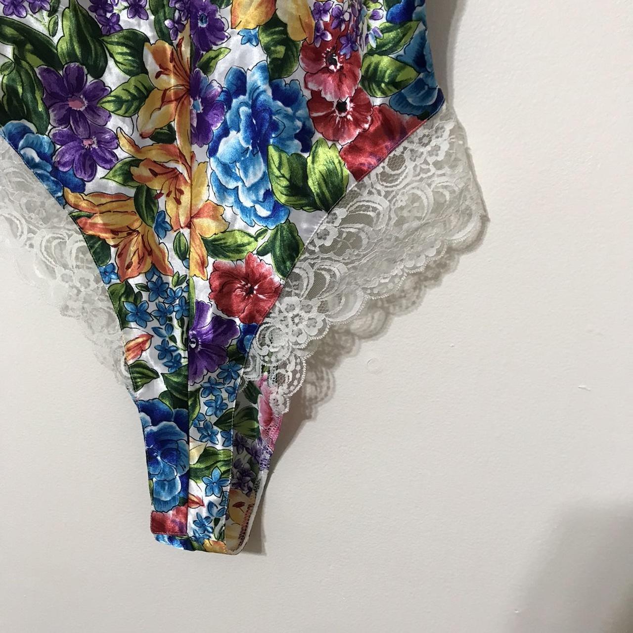 Vintage floral satin and lace bodysuit In good... - Depop