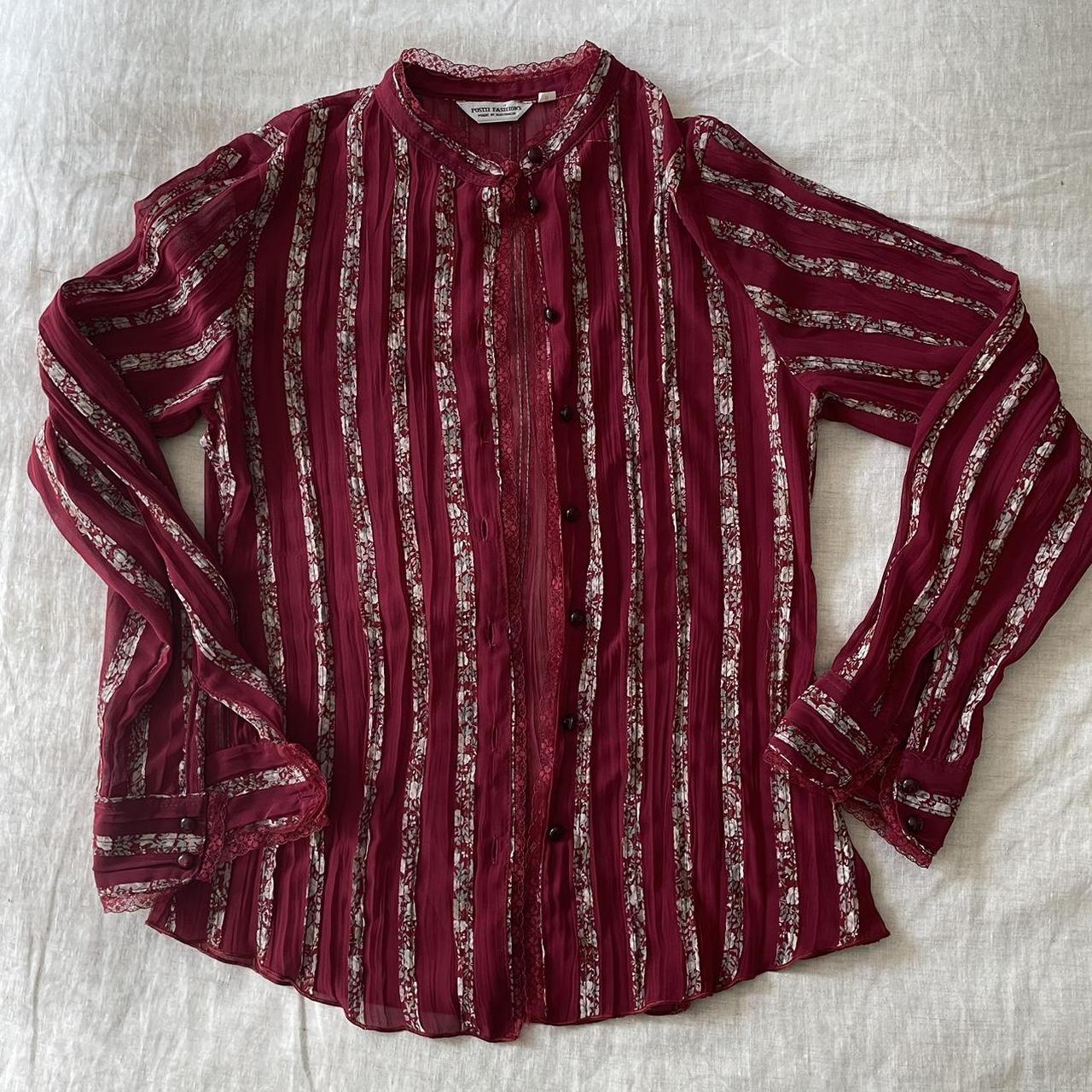 Gorgeous sheer button up blouse Red with floral... - Depop