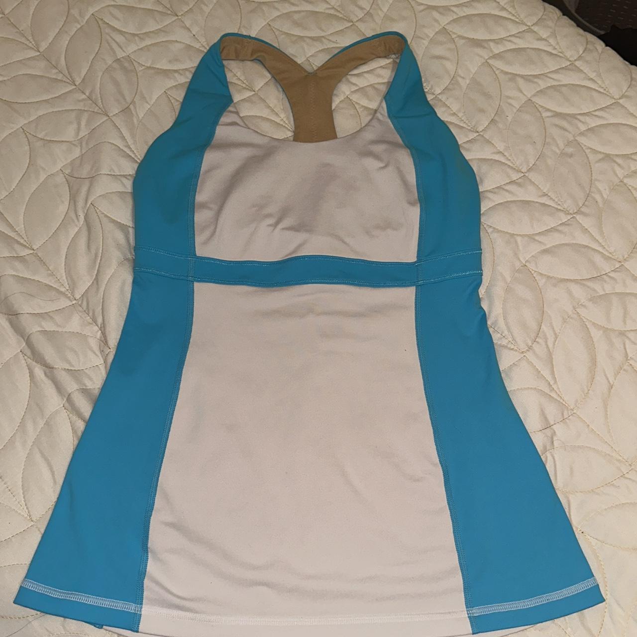 Size Small lululemon white/blue top in stretchy and... - Depop