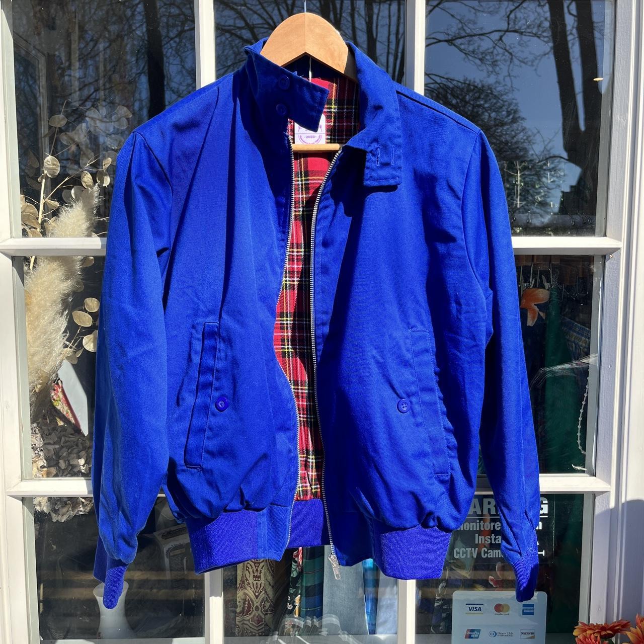 Blue vintage Harrington jacket with tartan lining... - Depop