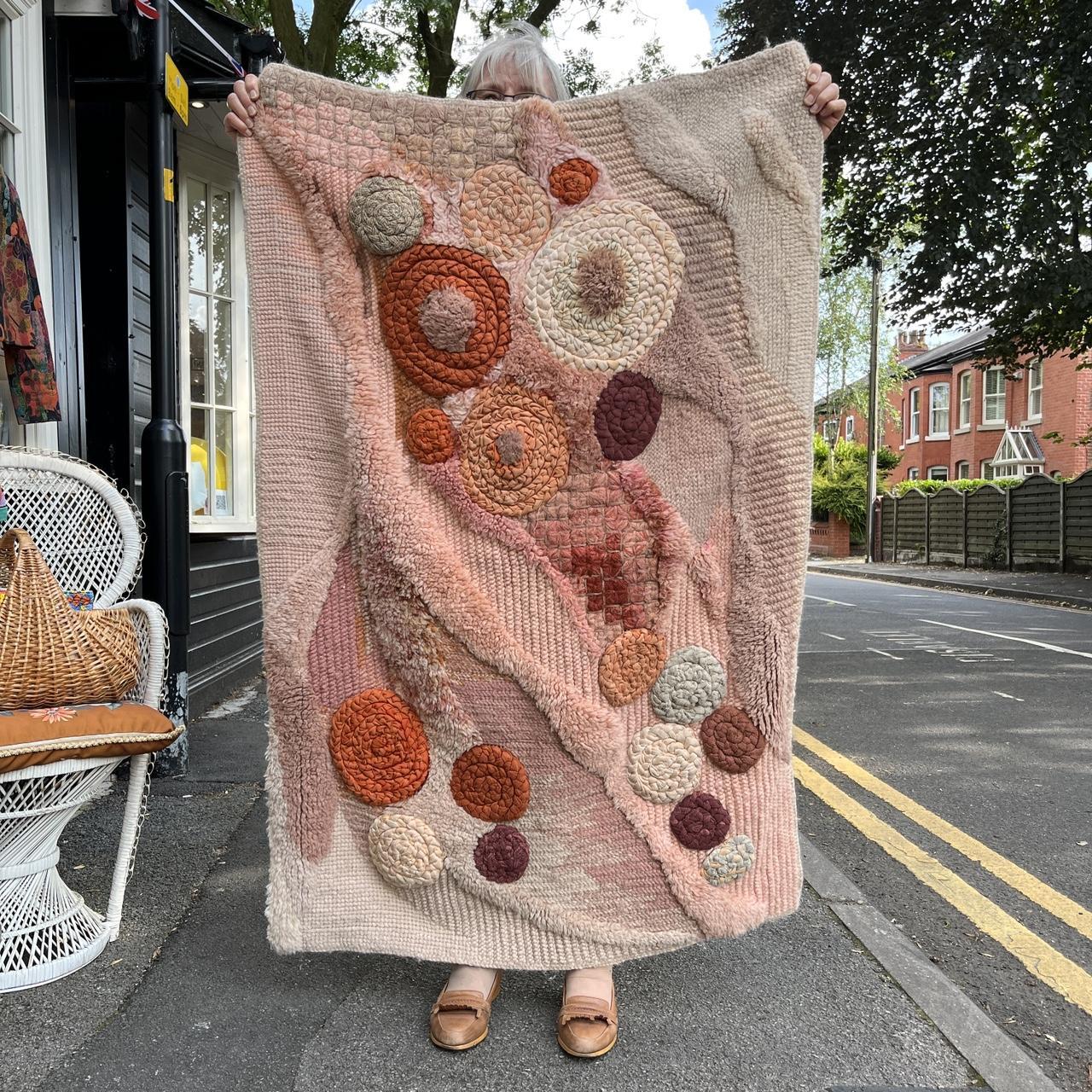 Wow! Large original 1970s handwoven latch hook wool... - Depop