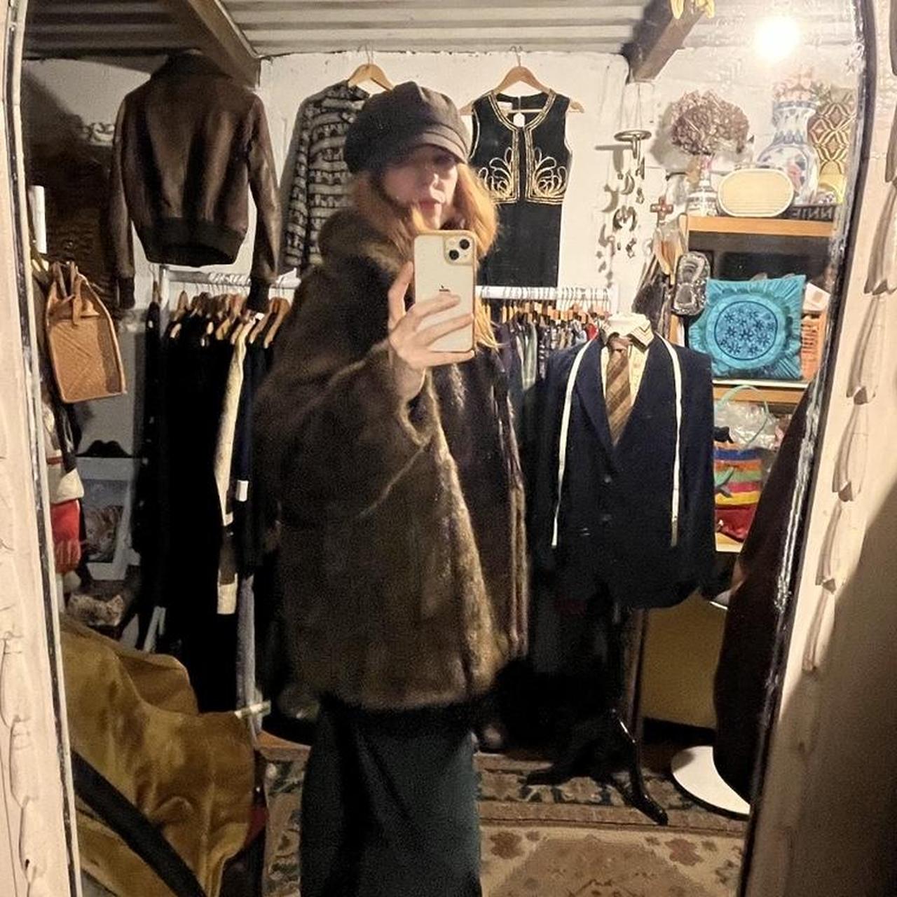 Vintage faux mink fur jacket with ruby red lining.... - Depop