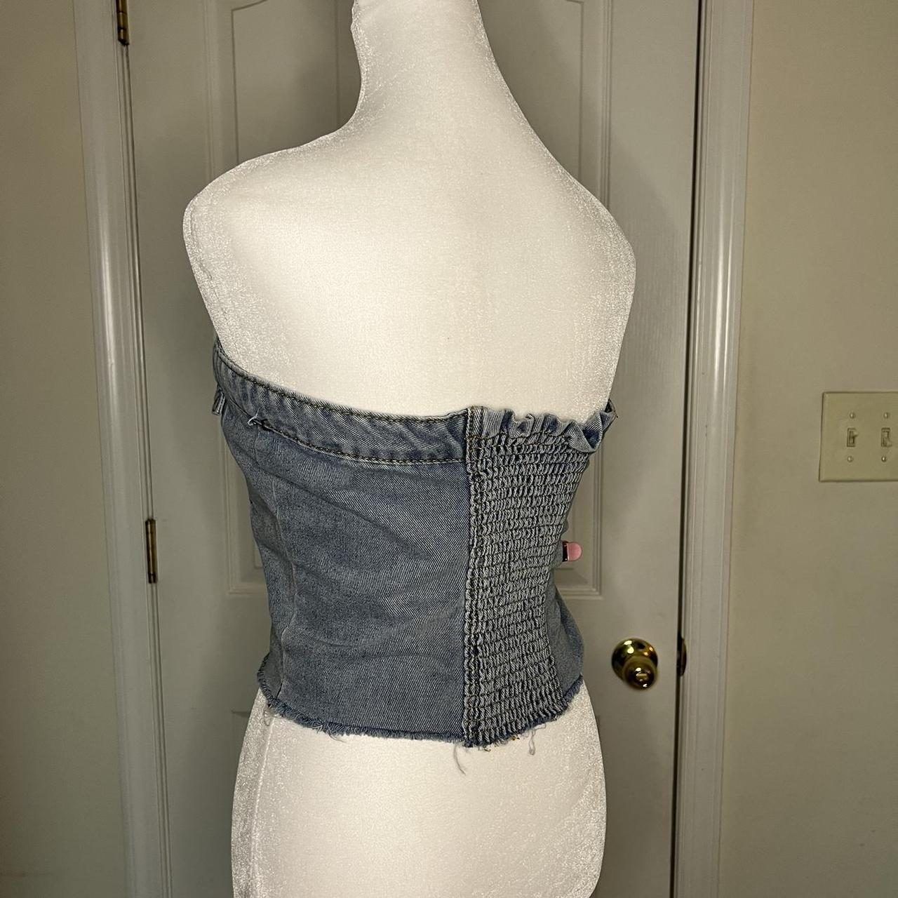 the cutest button up jean tube top 💙 • would fit a... - Depop