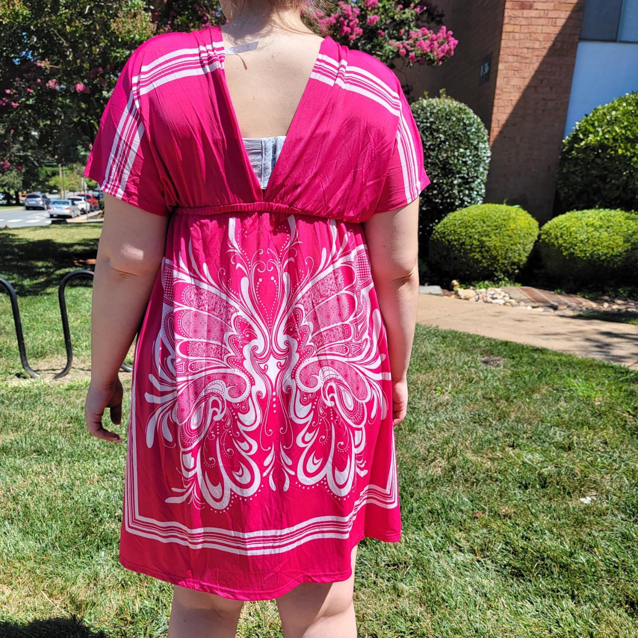 hot pink plus size midi dress with y2k butterfly... - Depop