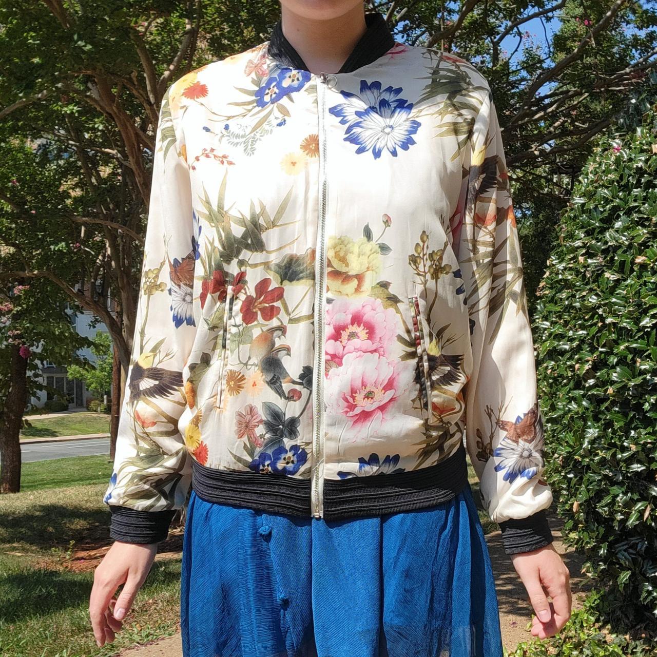 bagetelle collection floral cream bomber jacket... - Depop