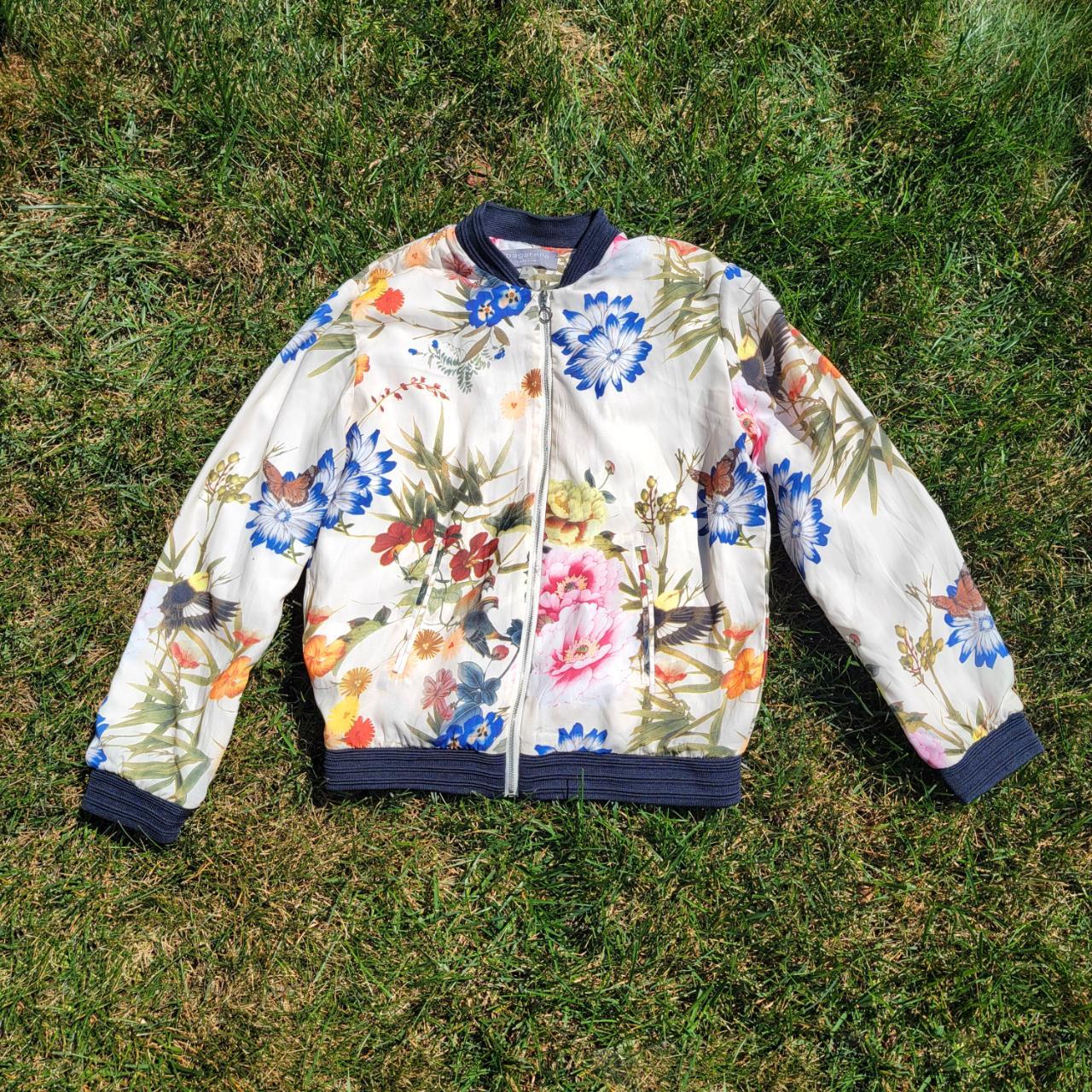 bagetelle collection floral cream bomber jacket... - Depop