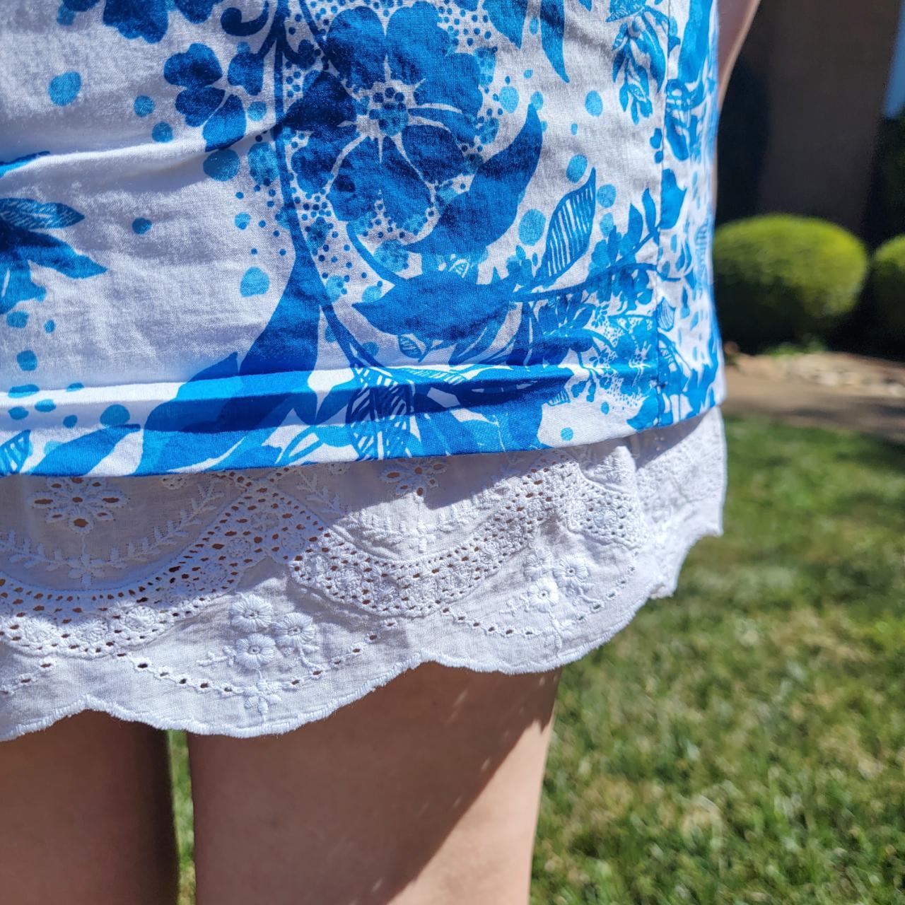 NWOT Moda International white and blue mini dress... - Depop