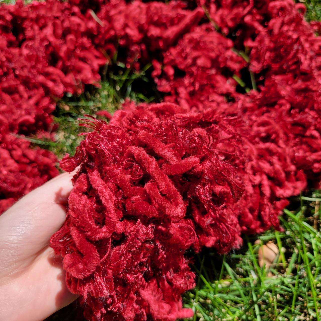 Cejon red knit loopy crimson chaotic scarf !!... - Depop