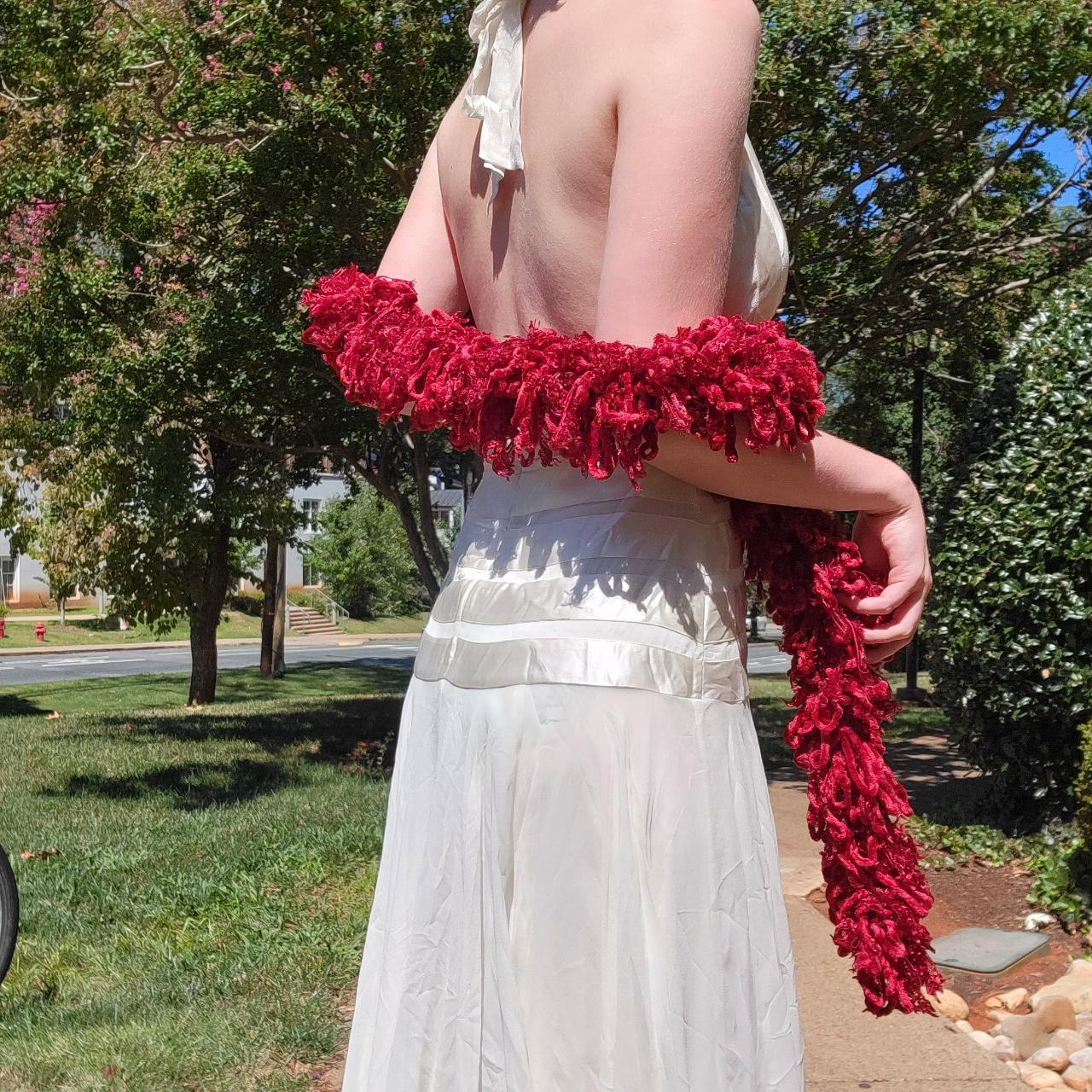 Cejon red knit loopy crimson chaotic scarf !!... - Depop