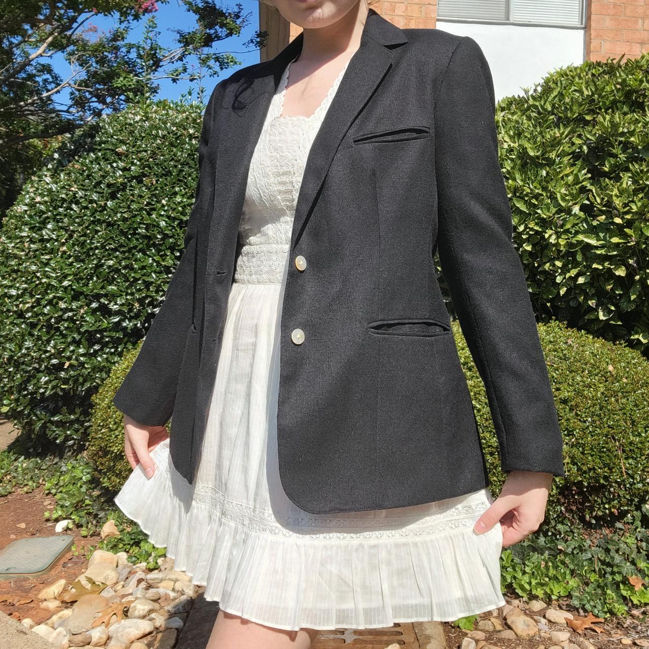 Evan Picone vintage black linen blazer w shell... - Depop