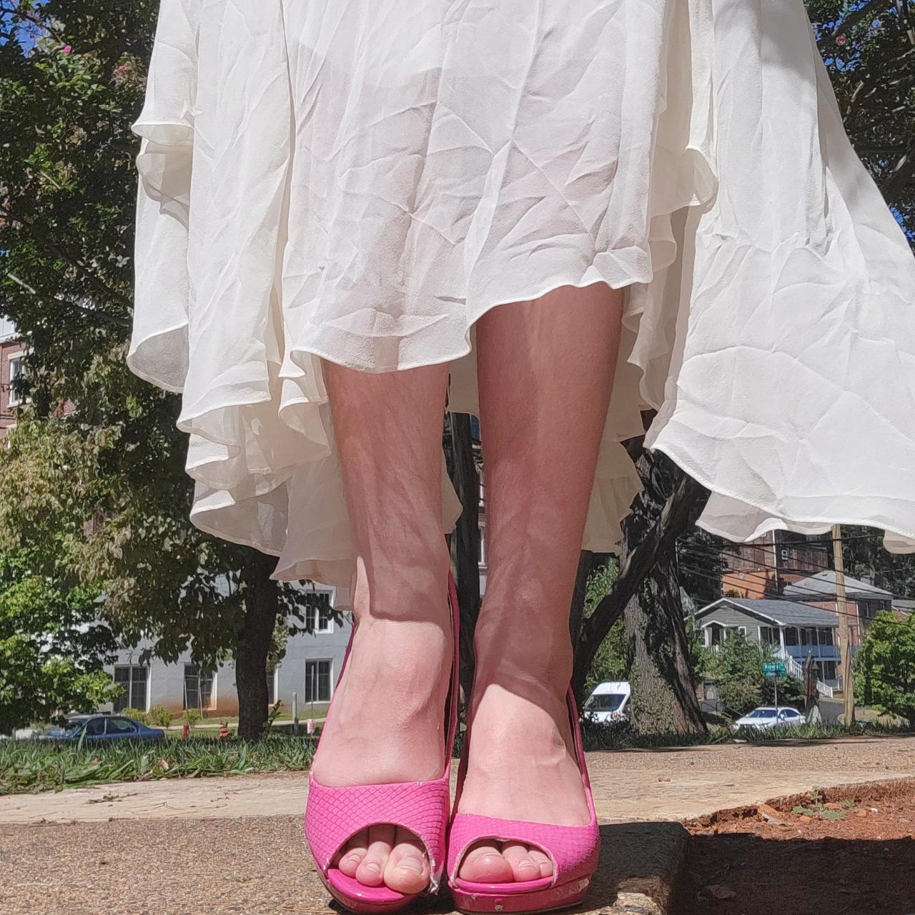 Style & Co. hot pink open toe high heel pumps... - Depop