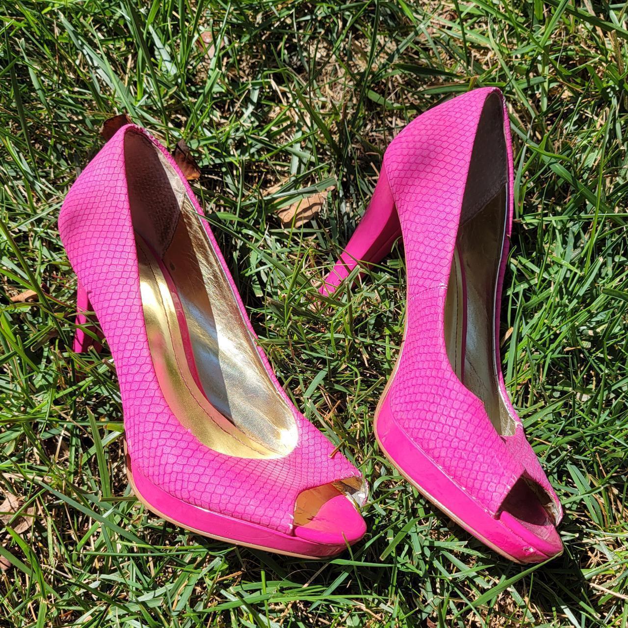 Style & Co. hot pink open toe high heel pumps... - Depop