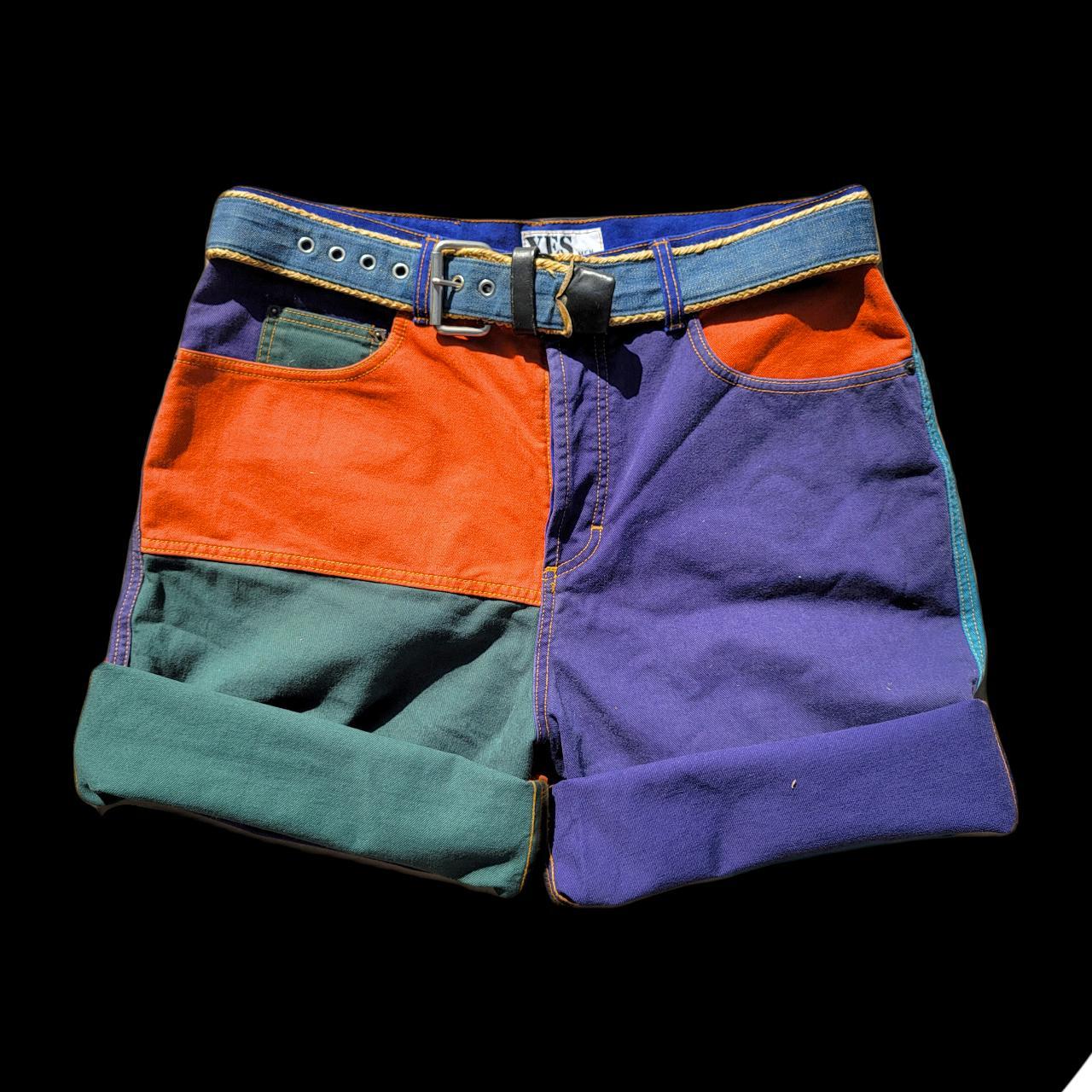 ☆⋆🌈｡ YES colorblock retro 90s vintage jean shorts... - Depop
