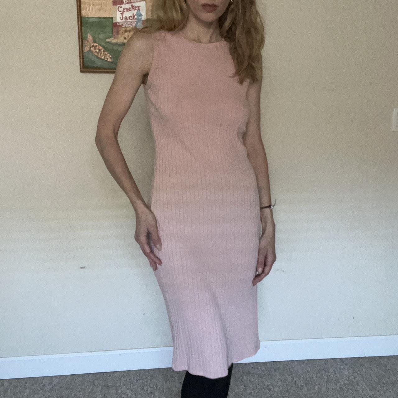 Castro pink cotton ribbed sleeveless midi dress size... | Depop