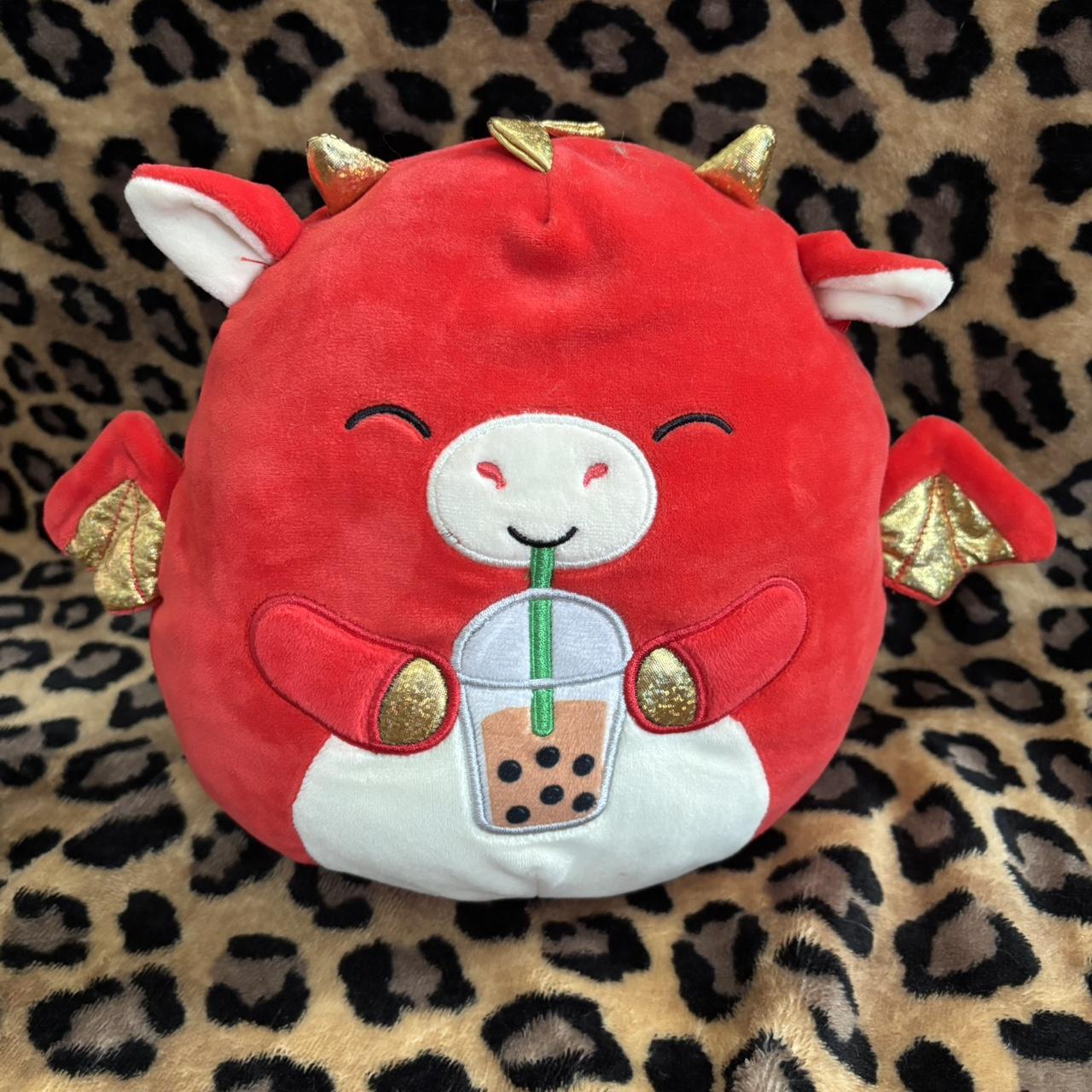 Red and white boba dragon squishmallow... | Depop