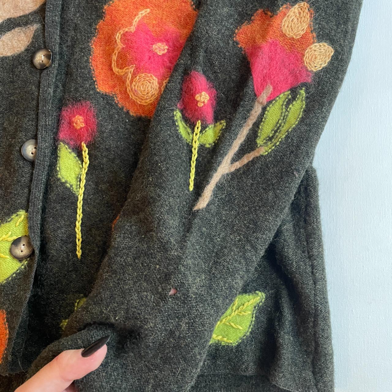 stunning vintage wool button up sweater with felted... - Depop